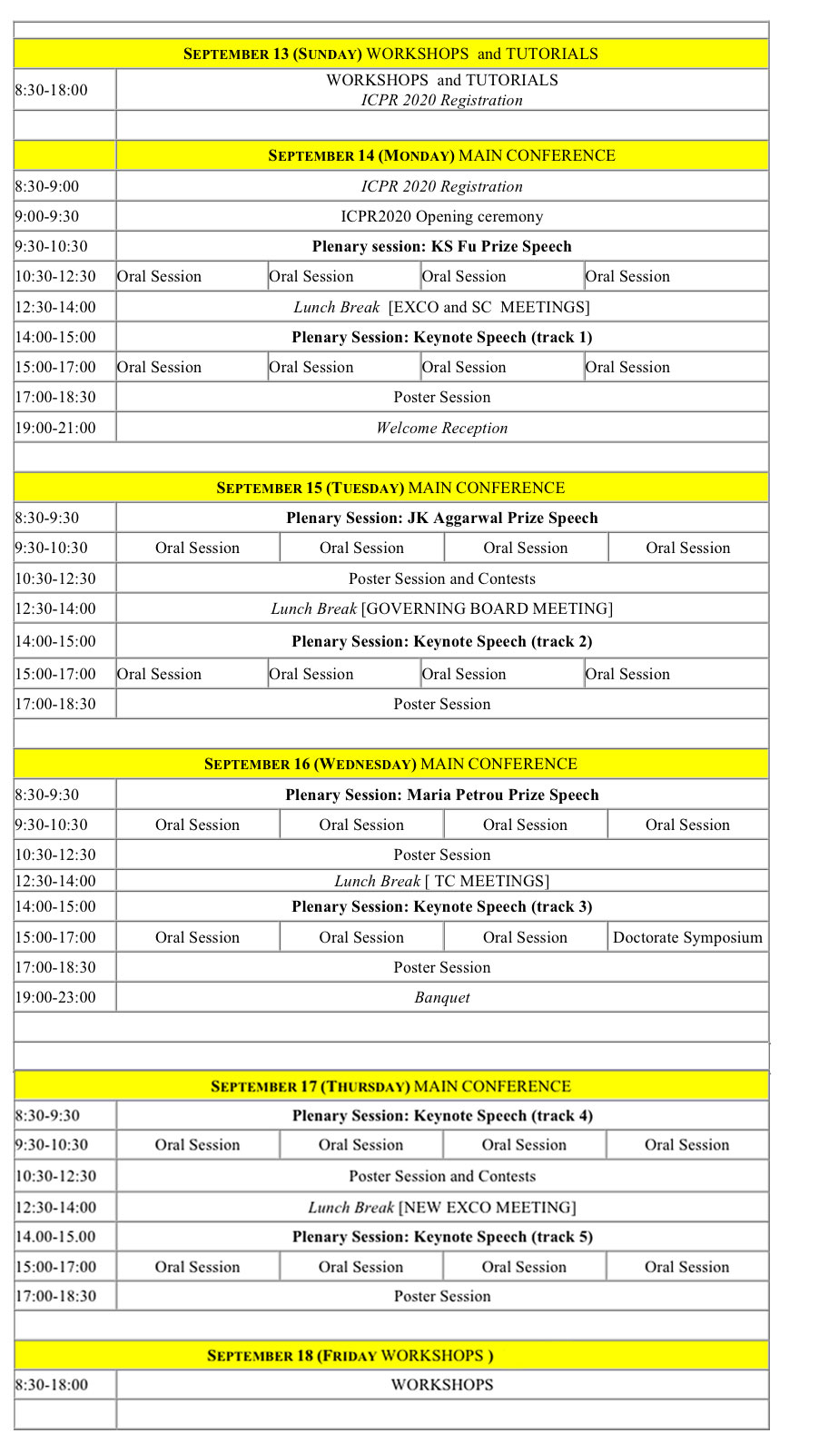 Program Overview - ICPR 2020